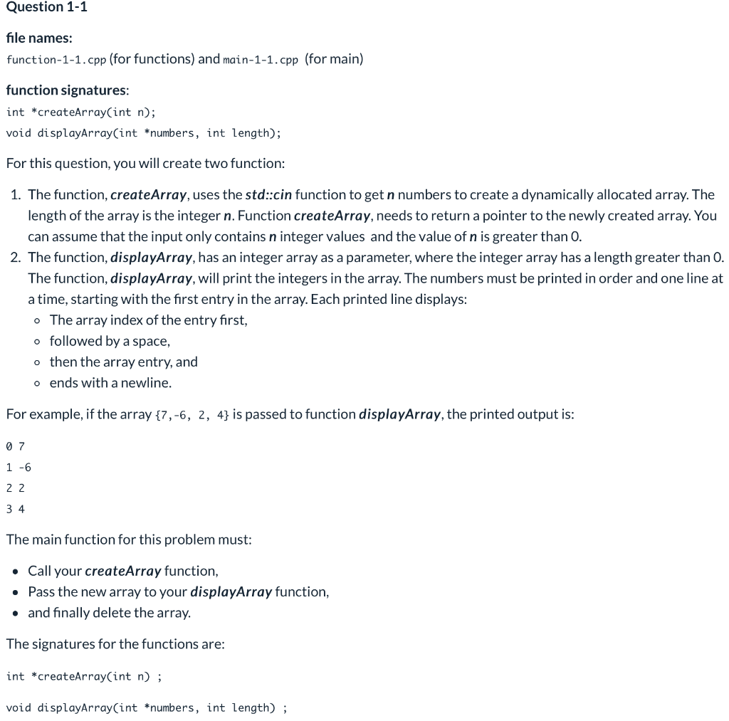 Solved Question 1-1 file names: function-1-1.cpp (for | Chegg.com