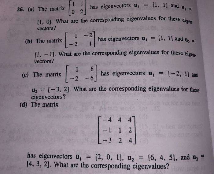 Solved has eigenvectors u」 = [1, 1] and u. 26. (a) The | Chegg.com