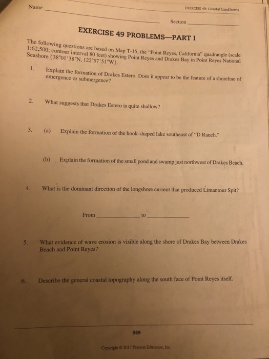 EXERCISE 49 Coastal Landforms Name Section EXERCISE | Chegg.com