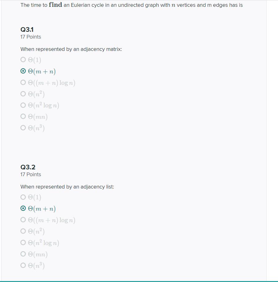 Solved The time to find an Eulerian cycle in an undirected | Chegg.com