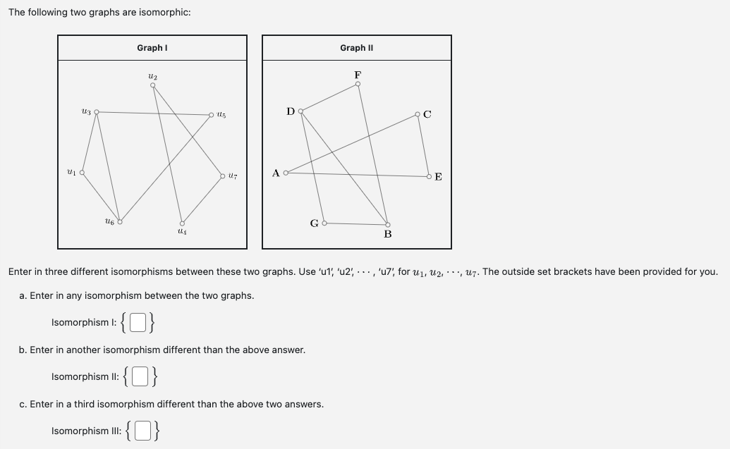 Solved The following two graphs are isomorphic: Enter in | Chegg.com