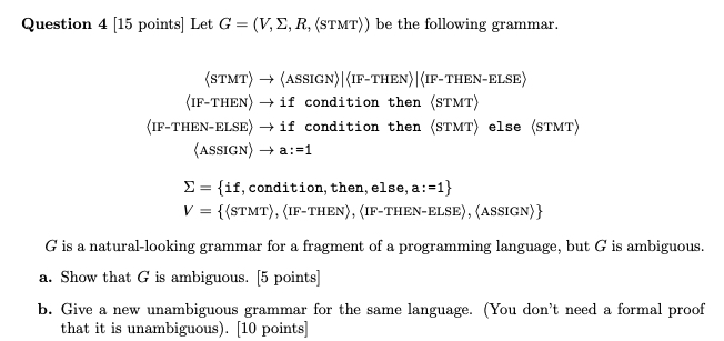 Solved Question 4 [15 ﻿points] ﻿Let STMT ﻿: be ﻿the | Chegg.com
