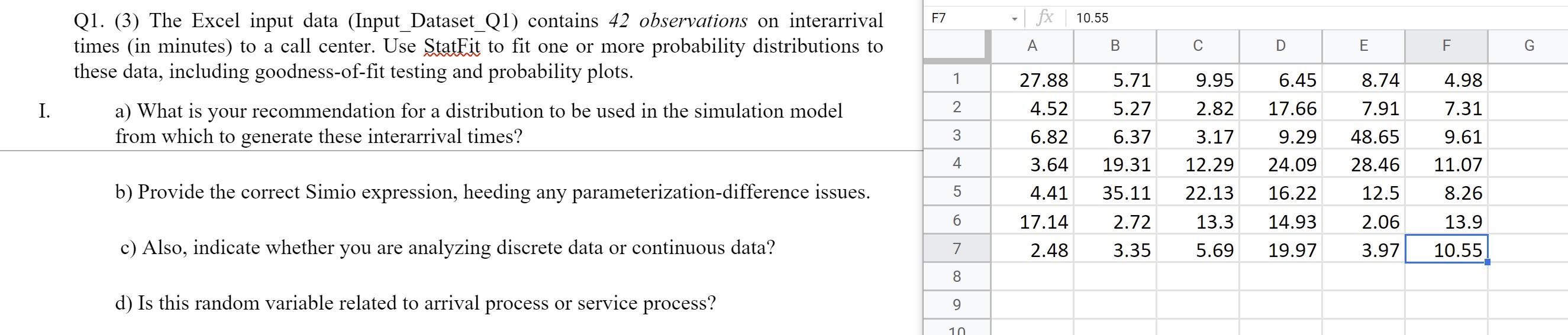 F7 10.55 A B С D E F G Q1. (3) The Excel input data | Chegg.com