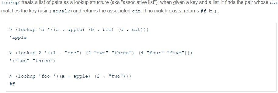 Solved lookup: treats a list of pairs as a lookup structure | Chegg.com ...