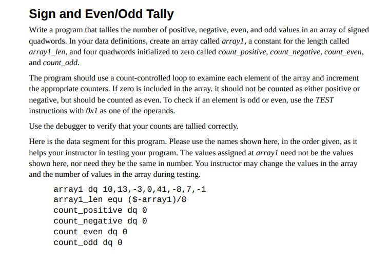 Solved Sign and Even/Odd Tally Write a program that tallies | Chegg.com