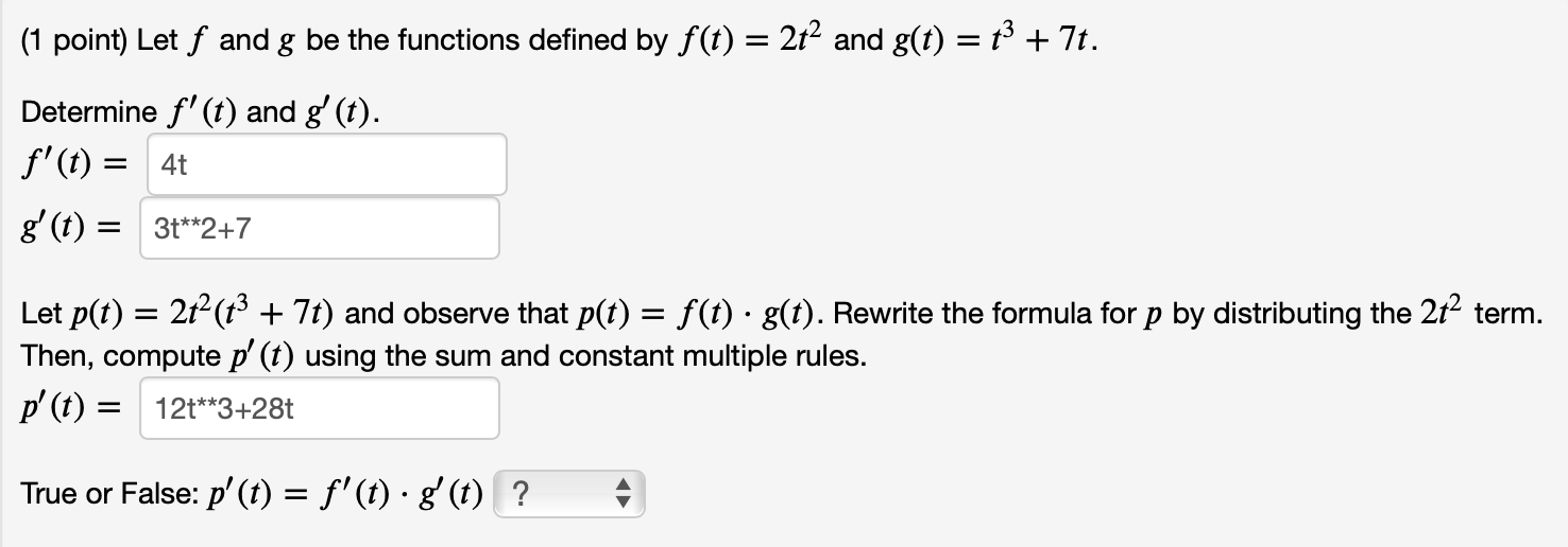 Solved (1 point) Let f and g be the functions defined by | Chegg.com