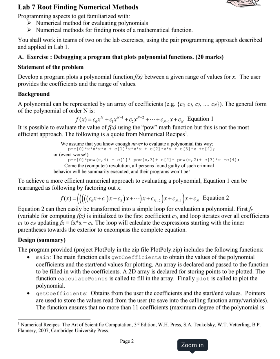 2KG Lab 7 Root Finding Numerical Methods Programming | Chegg.com