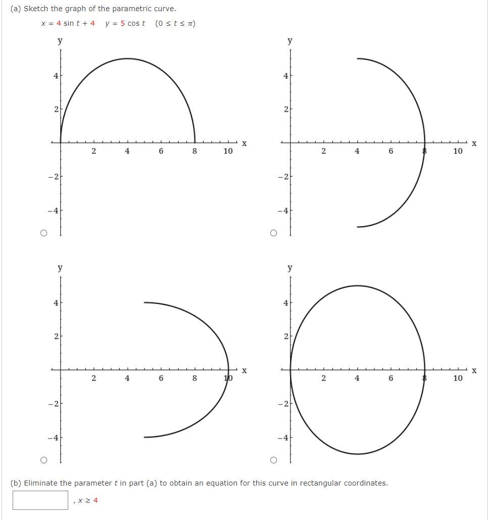 Solved Sketch the graph of the parametric curve. x = 4 sin | Chegg.com