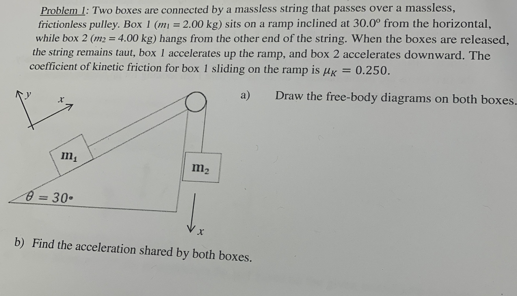 Solved Problem 1: Two boxes are connected by a massless | Chegg.com