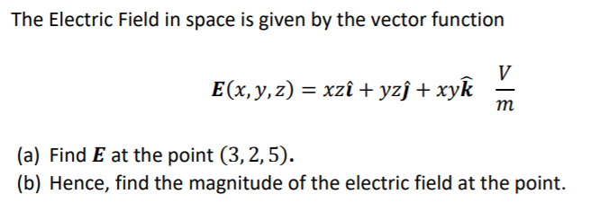 Solved The Electric Field in space is given by the vector | Chegg.com