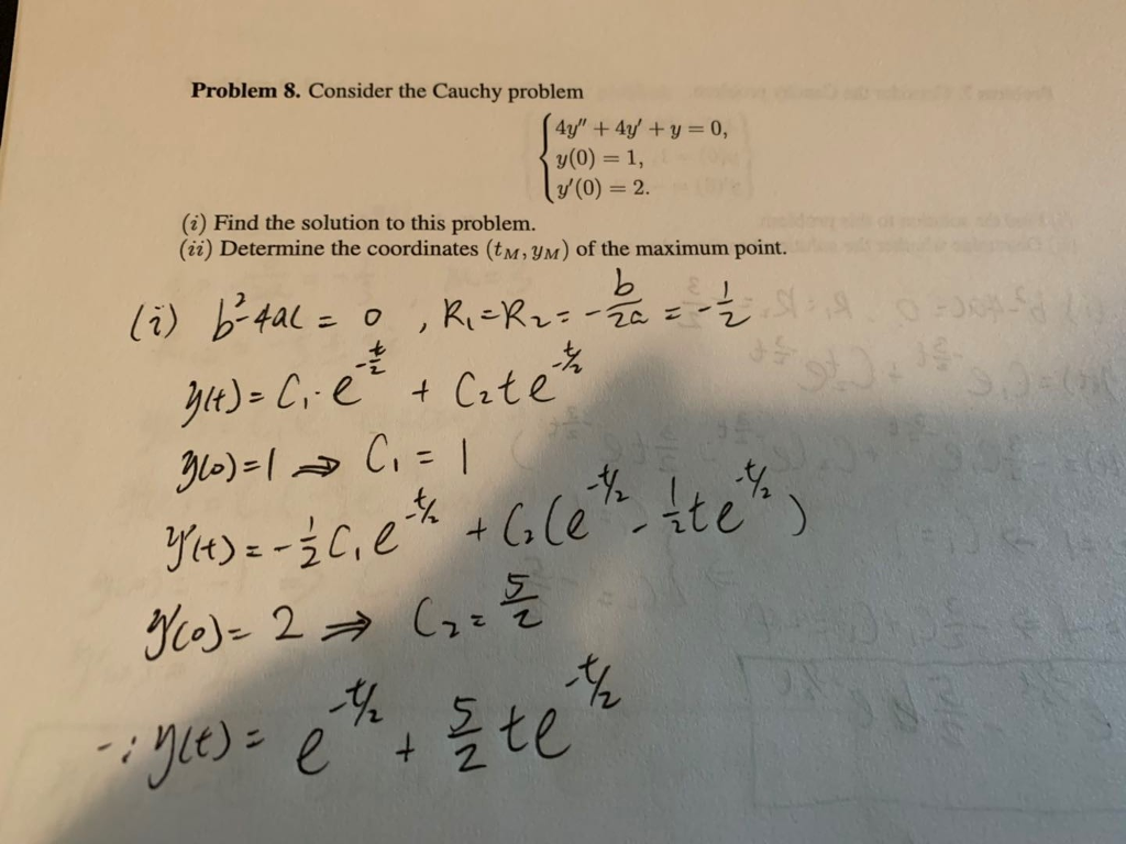 Solved Consider the Cauchy problem 4y′′+ 4y′+y= 0, | Chegg.com
