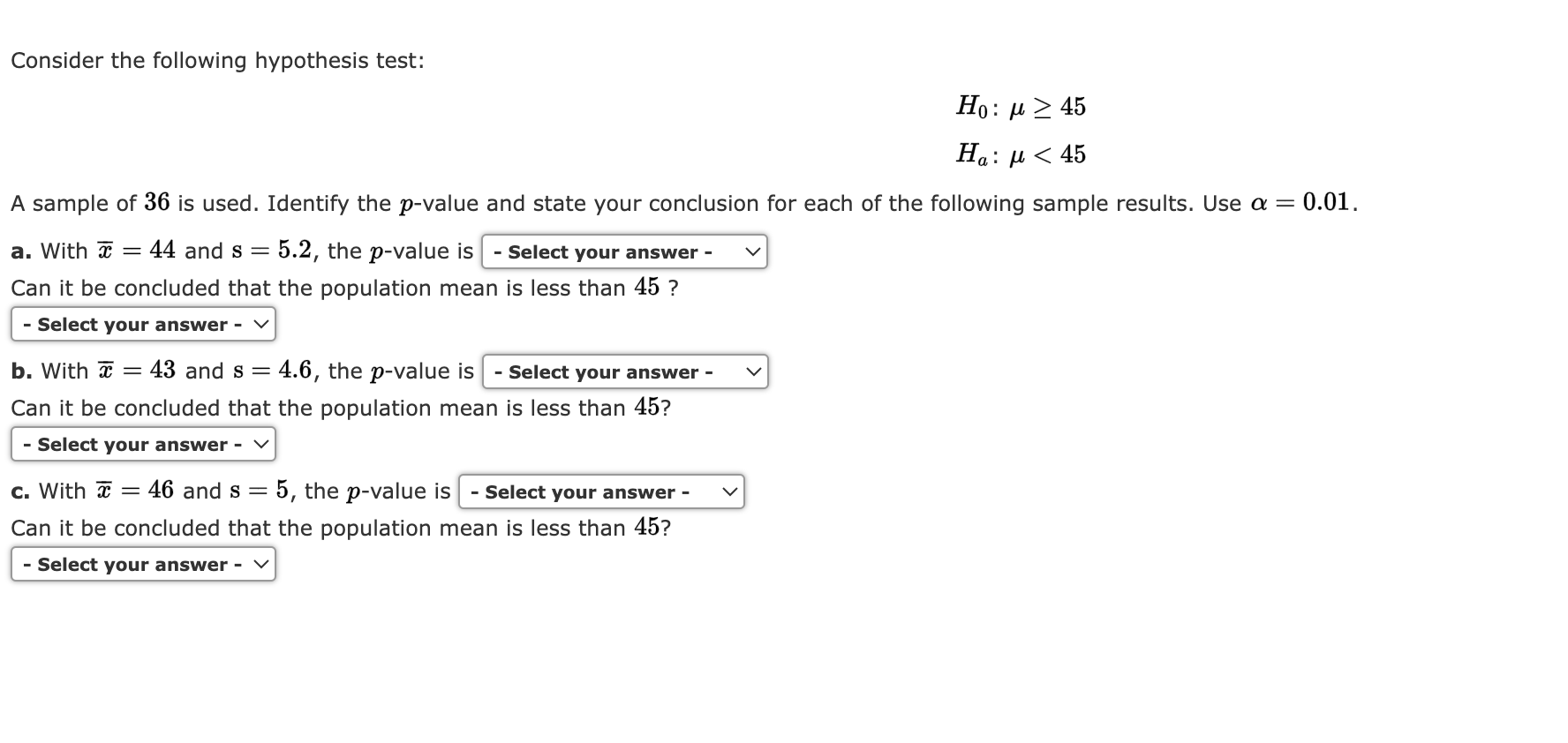 Solved Consider The Following Hypothesis Test