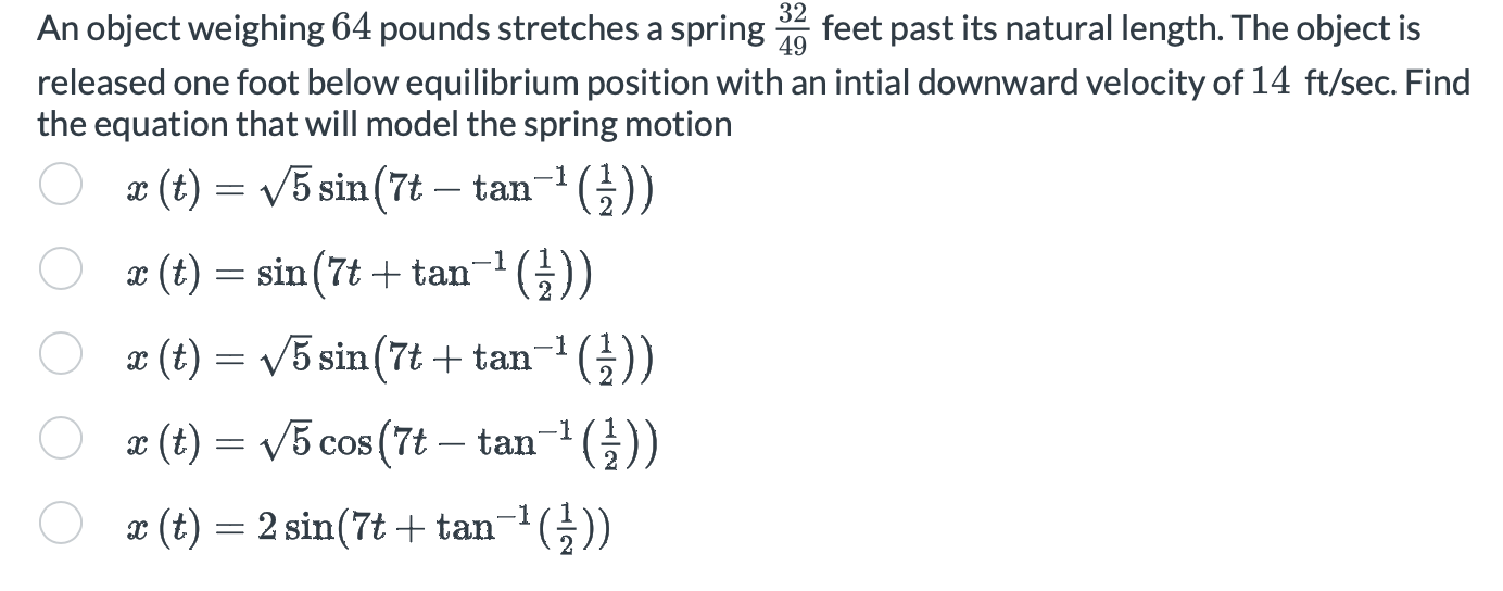 Solved An object weighing 64 pounds stretches a spring 4932 | Chegg.com