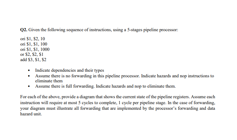 Solved Q2. Given the following sequence of instructions, | Chegg.com