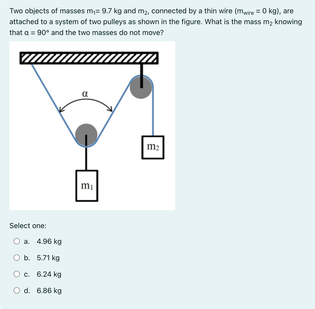 Solved Two objects of masses m1=9.7kg ﻿and m2, ﻿connected by | Chegg.com