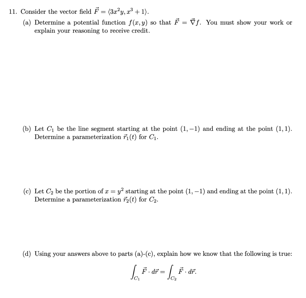Solved 11 Consider The Vector Field F 3xy X3 1 A