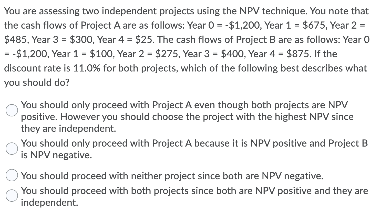 Solved You are assessing two independent projects using the | Chegg.com
