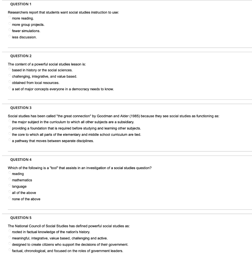 Researchers report that students want social studies | Chegg.com