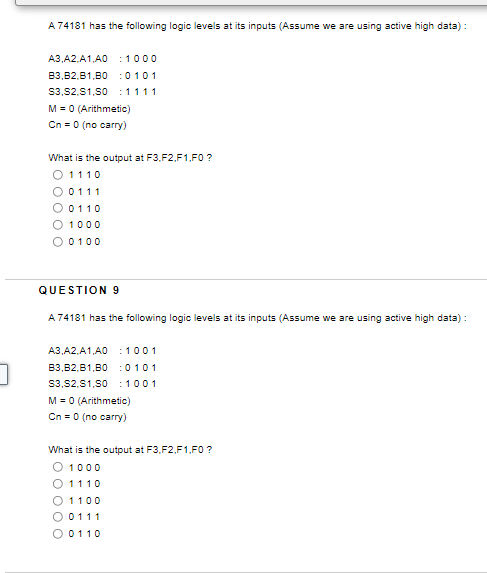 Solved A 74181 has the following logic levels at its inputs | Chegg.com