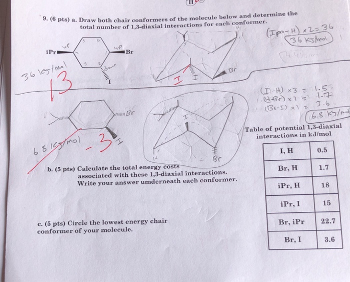 Solved 9. (6 pts) a. Draw both chair conformers of the | Chegg.com