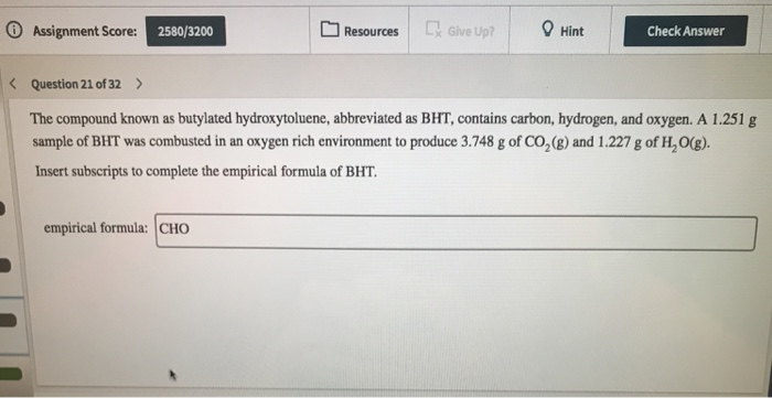 Solved Assignment Score: 2580/3200 Resources [ Give Up? Hint | Chegg.com