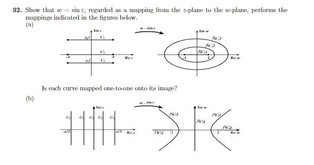 Solved 32. Show that w=sinz, regarded as a mapping from the | Chegg.com