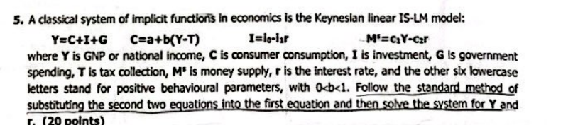 Solved A classical system of implicit function's in | Chegg.com