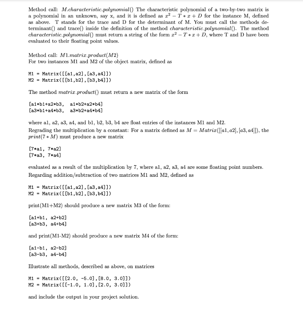 Solved Project 1 Description. Write a Python class Matrix | Chegg.com