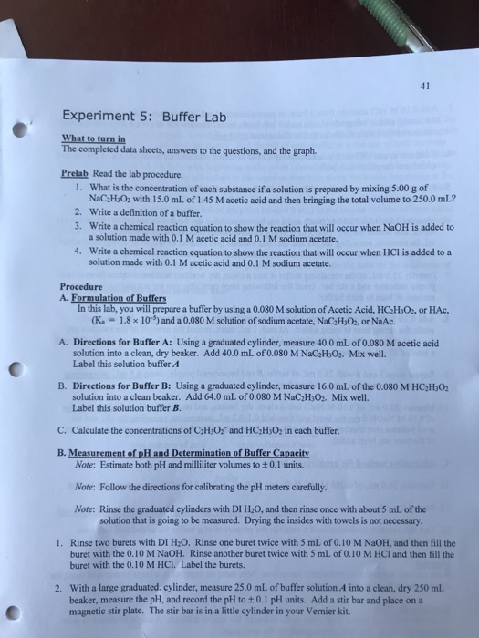Solved 41 Experiment 5 Buffer Lab The Completed Data 