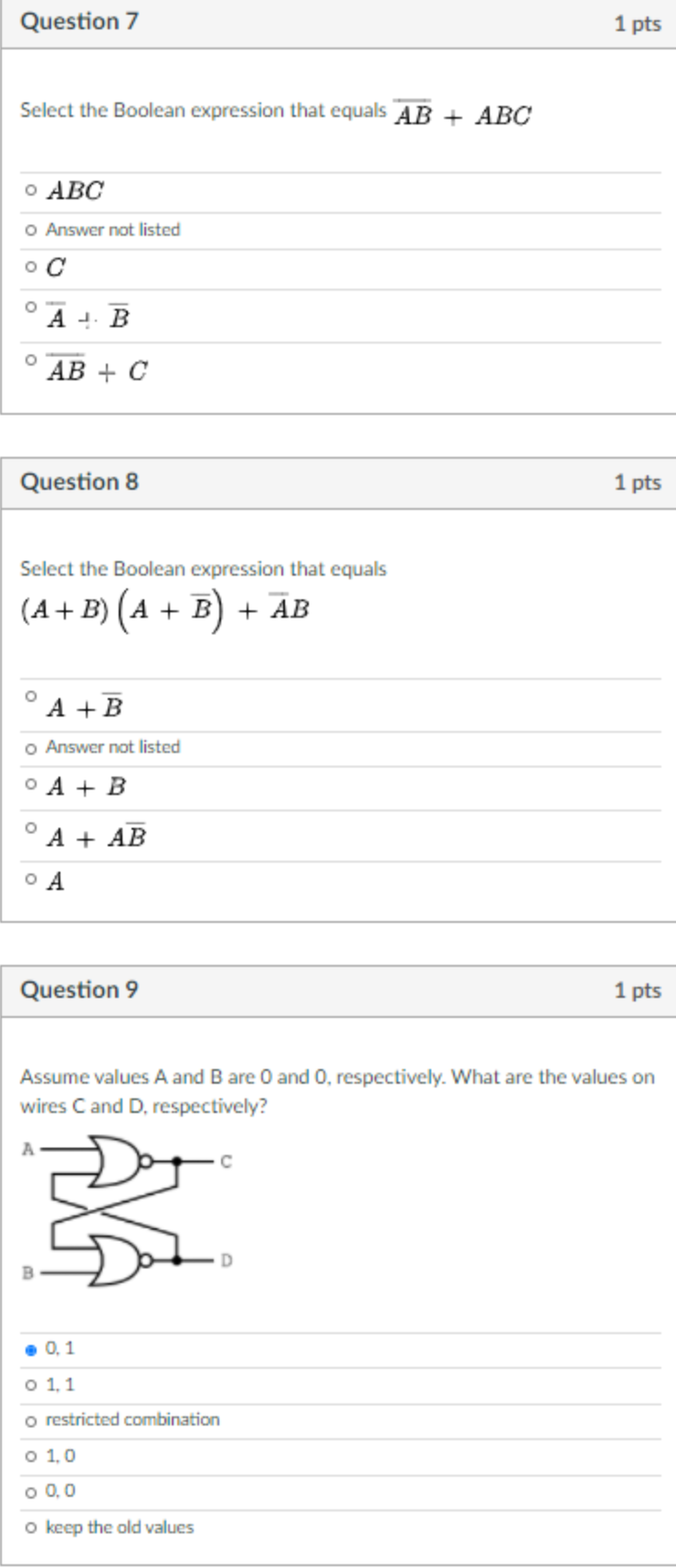 Solved Question 7 1 pts Select the Boolean expression that | Chegg.com