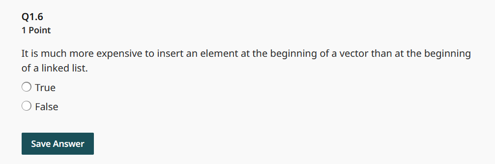 Solved Q1.6 1 Point It is much more expensive to insert an | Chegg.com