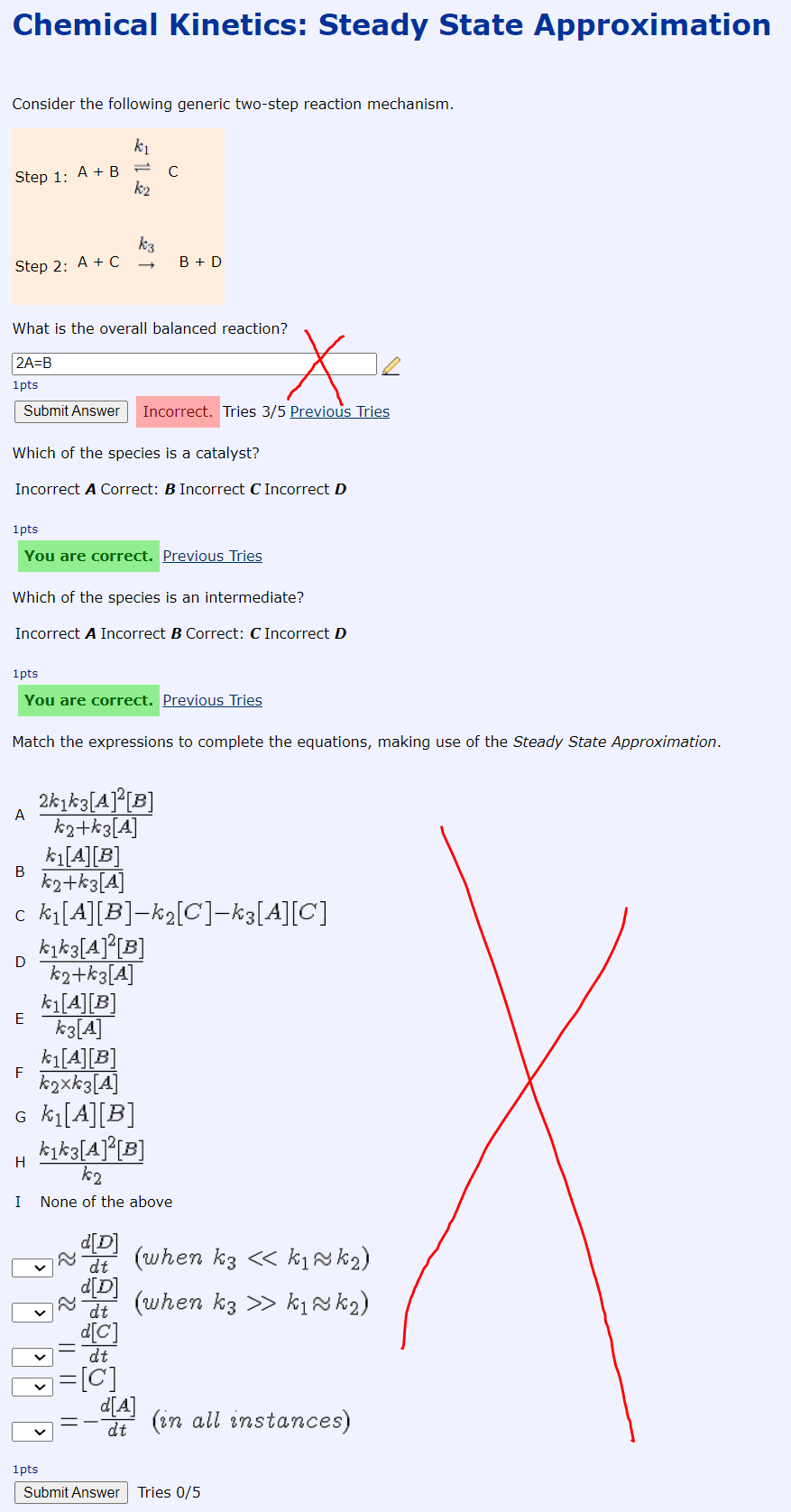 Solved Chemical Kinetics Steady State Approximation