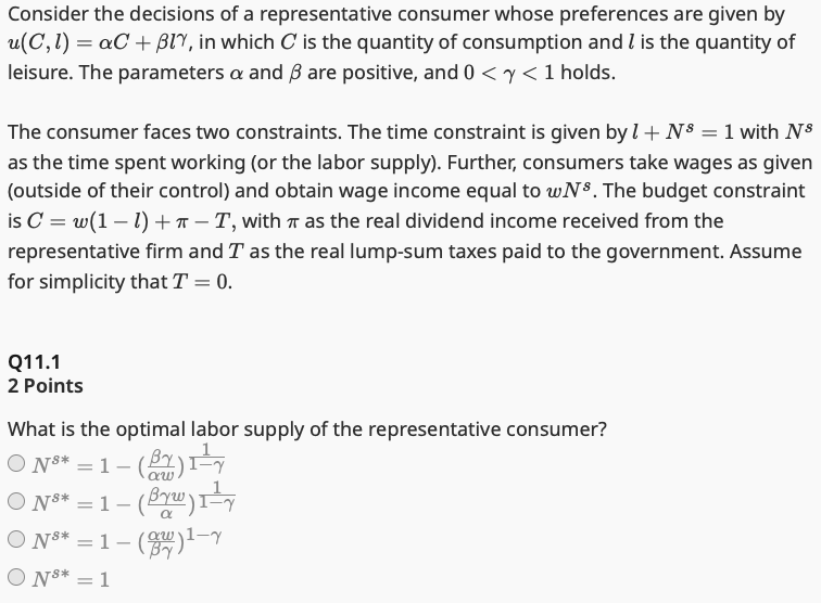 Solved Consider the decisions of a representative consumer | Chegg.com