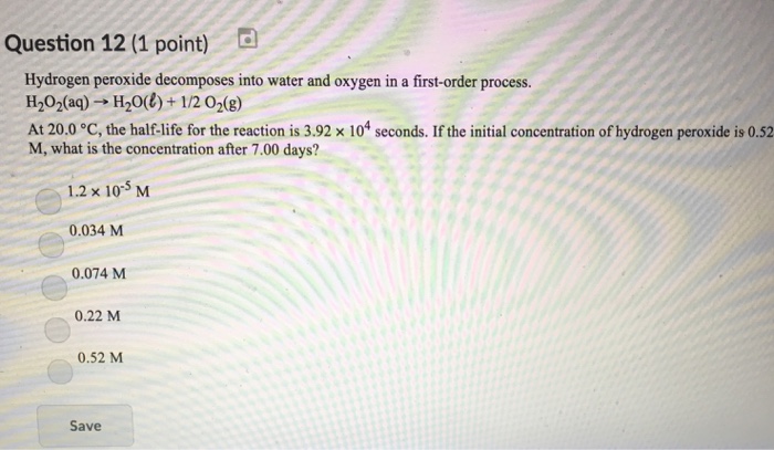 Solved Hydrogen peroxide decomposes into water and oxygen in | Chegg.com