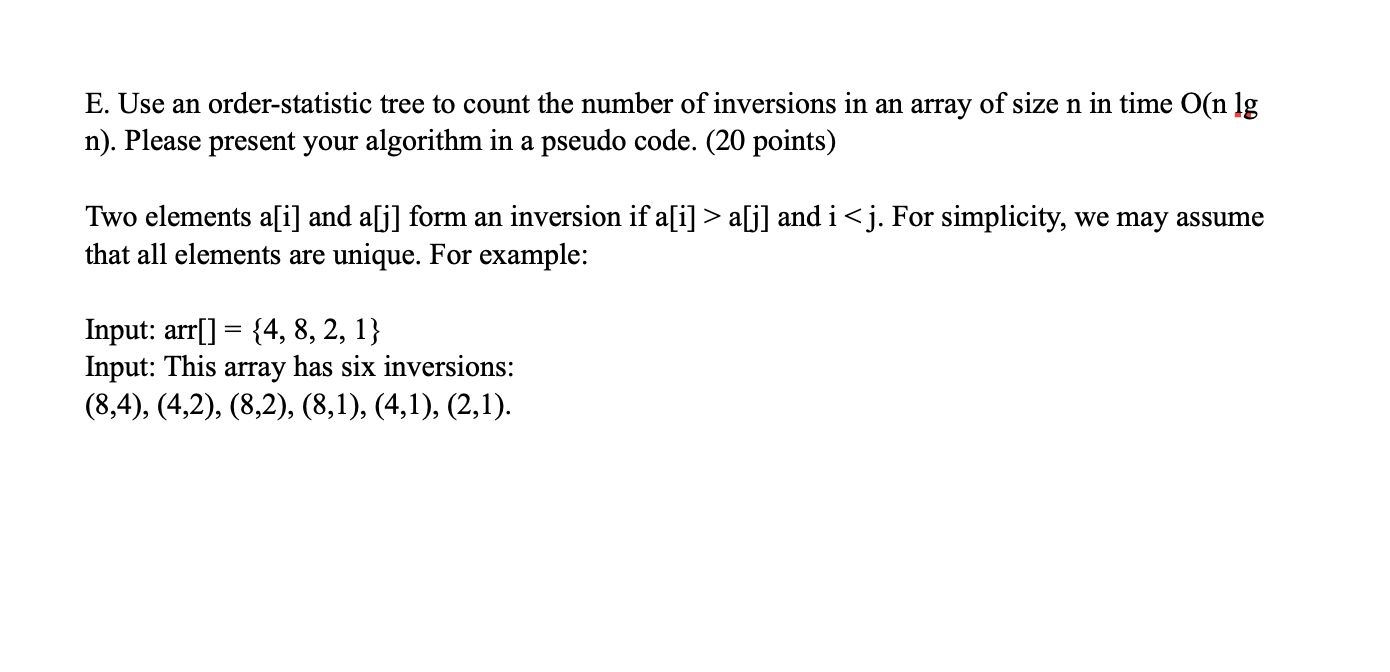 Solved E Use An Order Statistic Tree To Count The Number Of