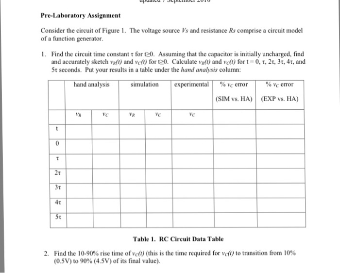 Pre-Laboratory Assignment Consider the circuit of | Chegg.com