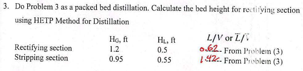 Solved 3. Do Problem 3 as a packed bed distillation. | Chegg.com