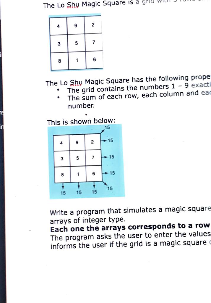 Solved Project Description The Lo Shu Magic Square is a | Chegg.com