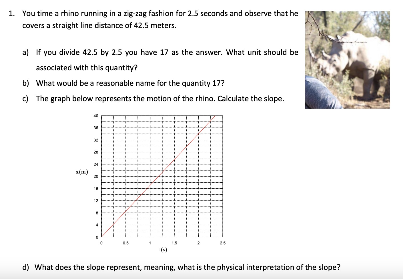 1. You time a rhino running in a zig-zag fashion for | Chegg.com