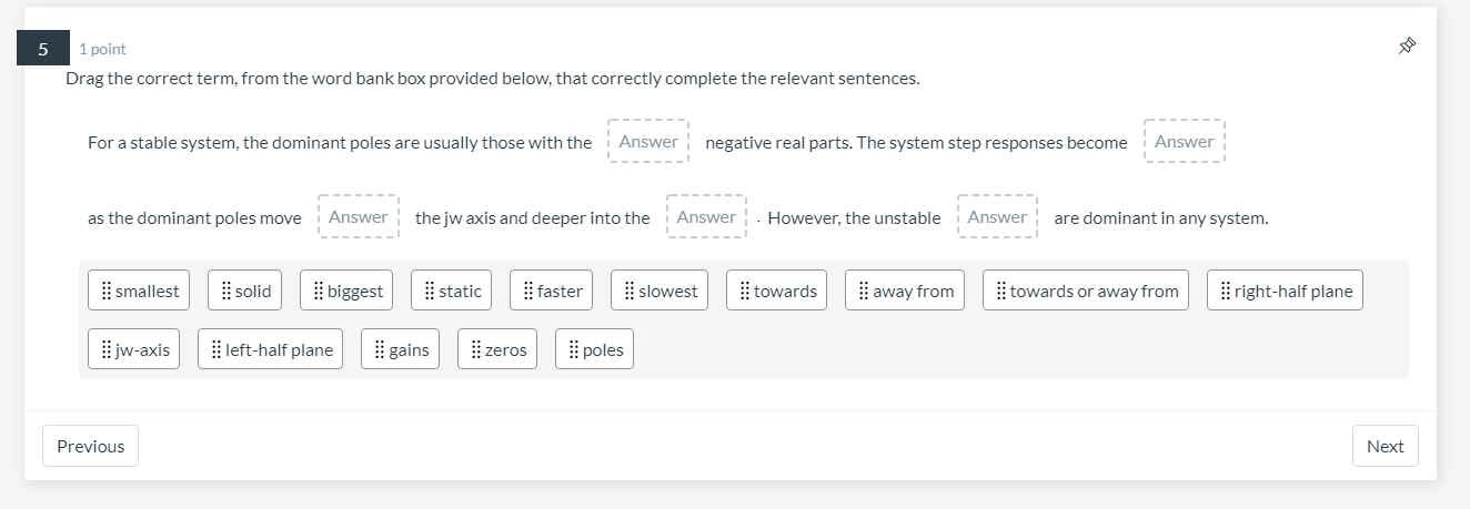 Solved 5 1 point Drag the correct term, from the word bank | Chegg.com