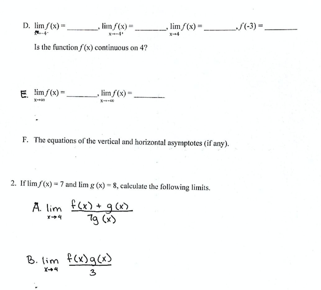 Solved D. lim f (x) = limf(x) = -- lim f(x) = ___,f(-3) = 9 | Chegg.com