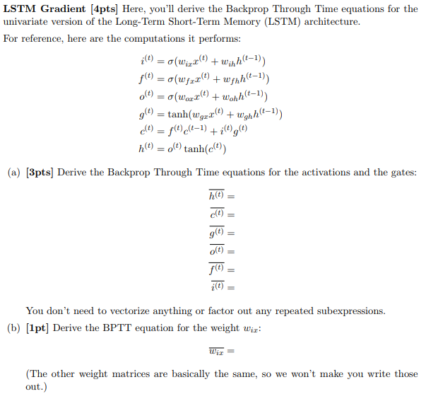 LSTM Gradient [4pts] Here, you'll derive the Backprop | Chegg.com