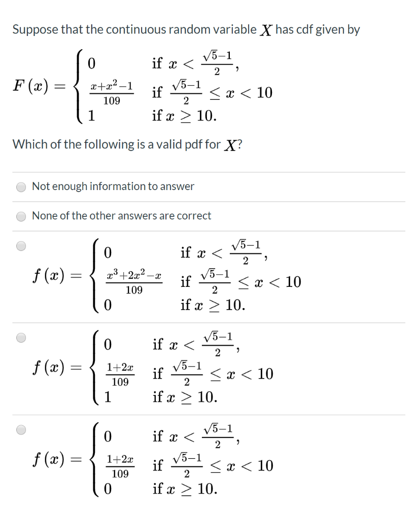 Solved Suppose that the continuous random variable X has cdf | Chegg.com