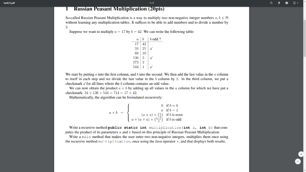 hw5(1).pdf 1/3 1 Russian Peasant Multiplication | Chegg.com