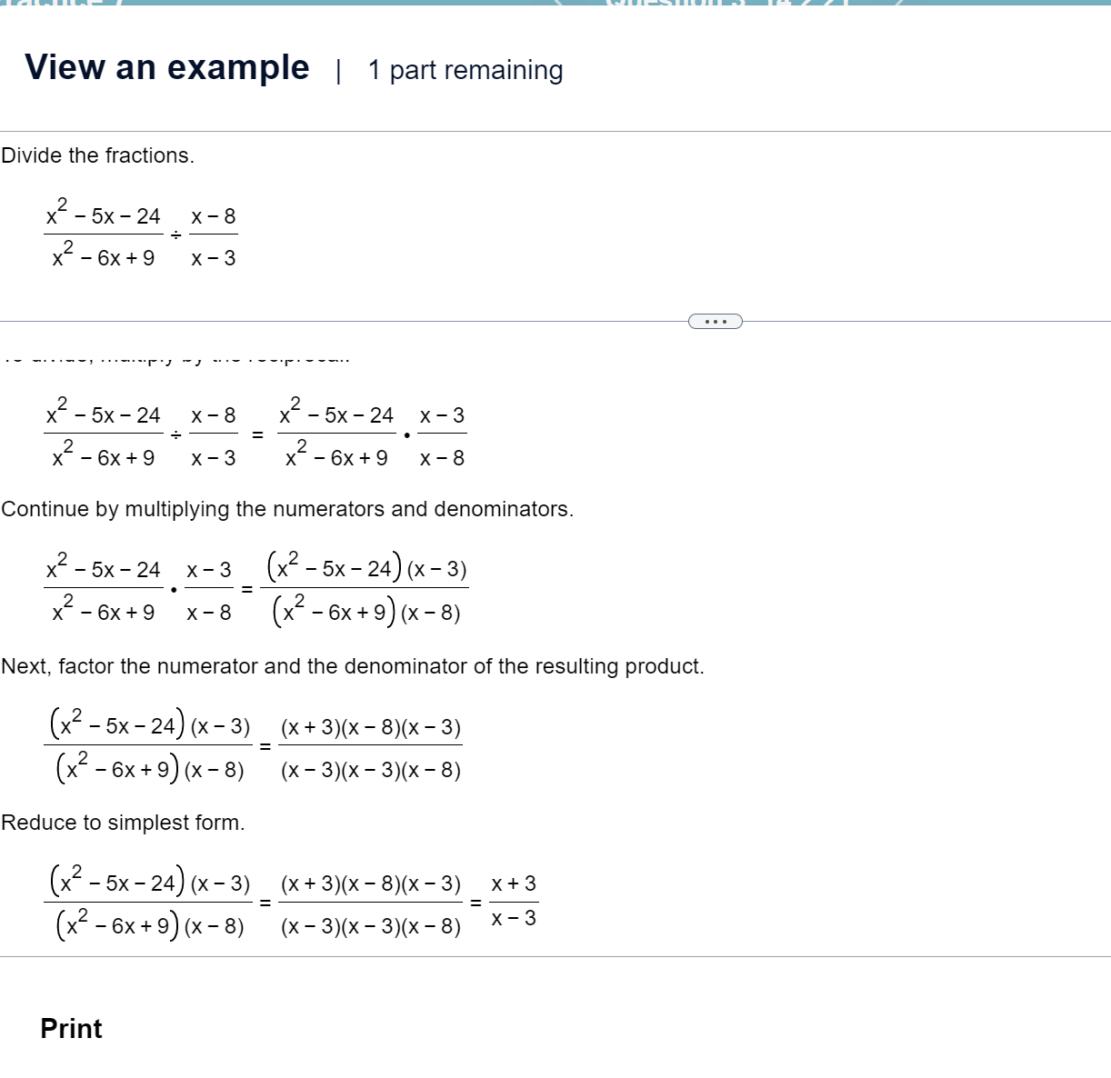 Solved I am confused where It says factor the numerator and | Chegg.com