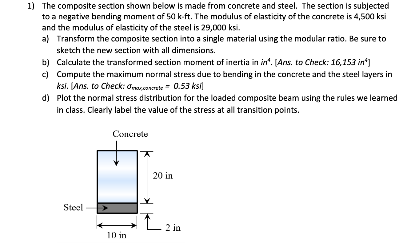 Solved 1) The composite section shown below is made from | Chegg.com