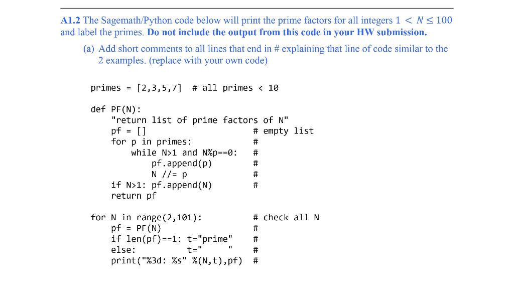 Solved A12 The Sagemathpython Code Below Will Print The 
