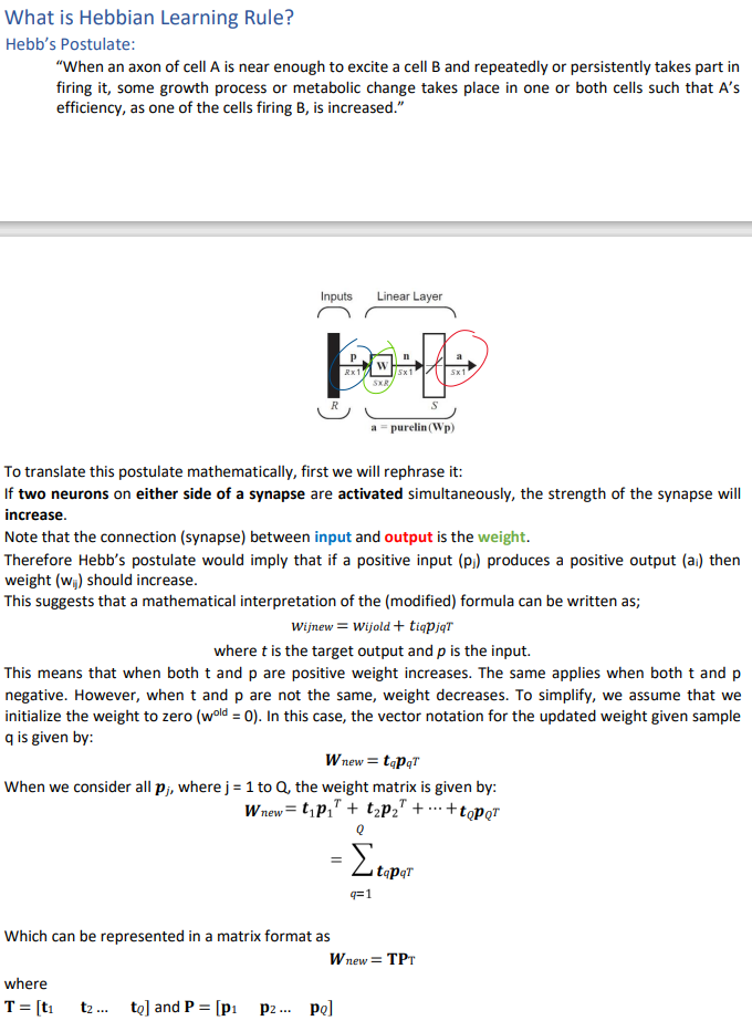 Solved What is Hebbian Learning Rule? Hebb's postulate: | Chegg.com
