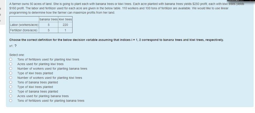 Solved A fammer owns 50 acres of land. She is going to plant | Chegg.com