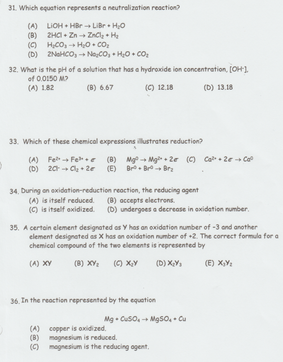 Solved 31. Which equation represents a neutralization | Chegg.com